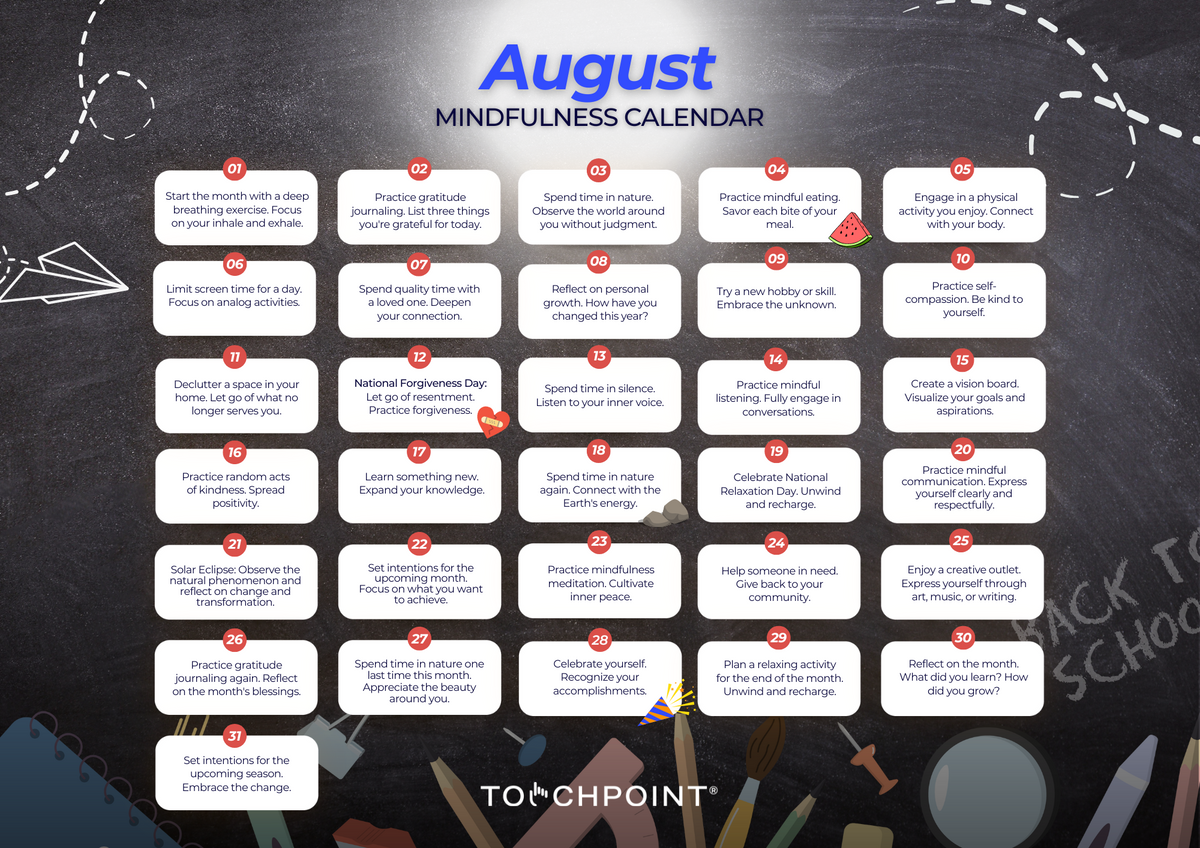 The August Mindfulness Calendar is Here! – TheTouchPoint Solution™