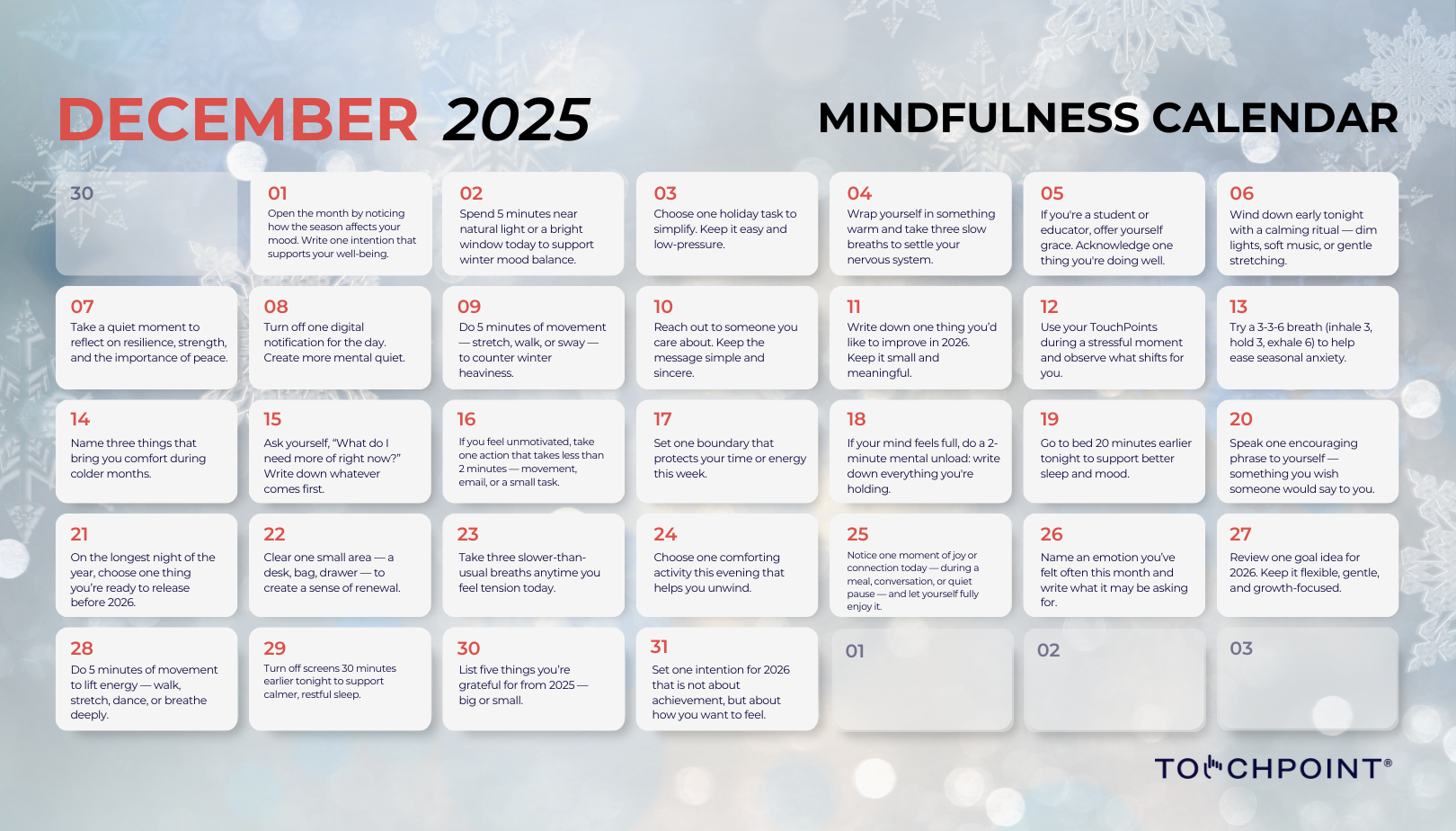 The December 2025 Mindfulness Calendar is Here! – TheTouchPoint Solution™