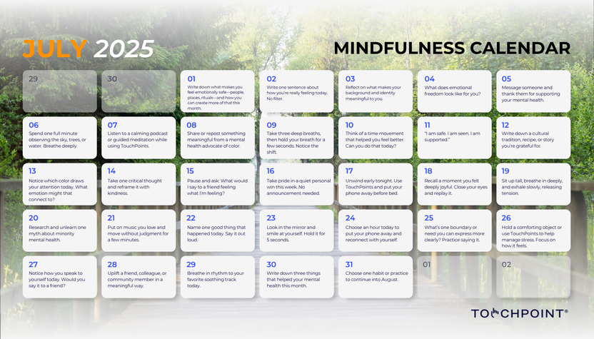 The July 2025 Mindfulness Calendar is Here! – TheTouchPoint Solution™